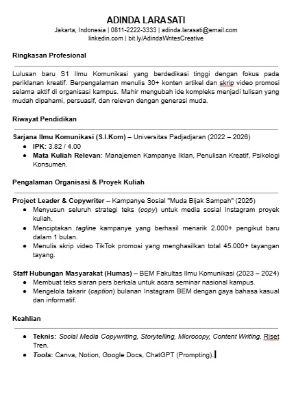 7 Contoh CV Copywriter ATS Friendly + Template Gratis | Dealls