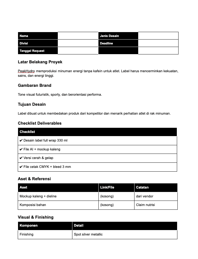 6 Contoh Desain Brief untuk Baju, Poster, Logo, & Produk Lainnya [Word ...