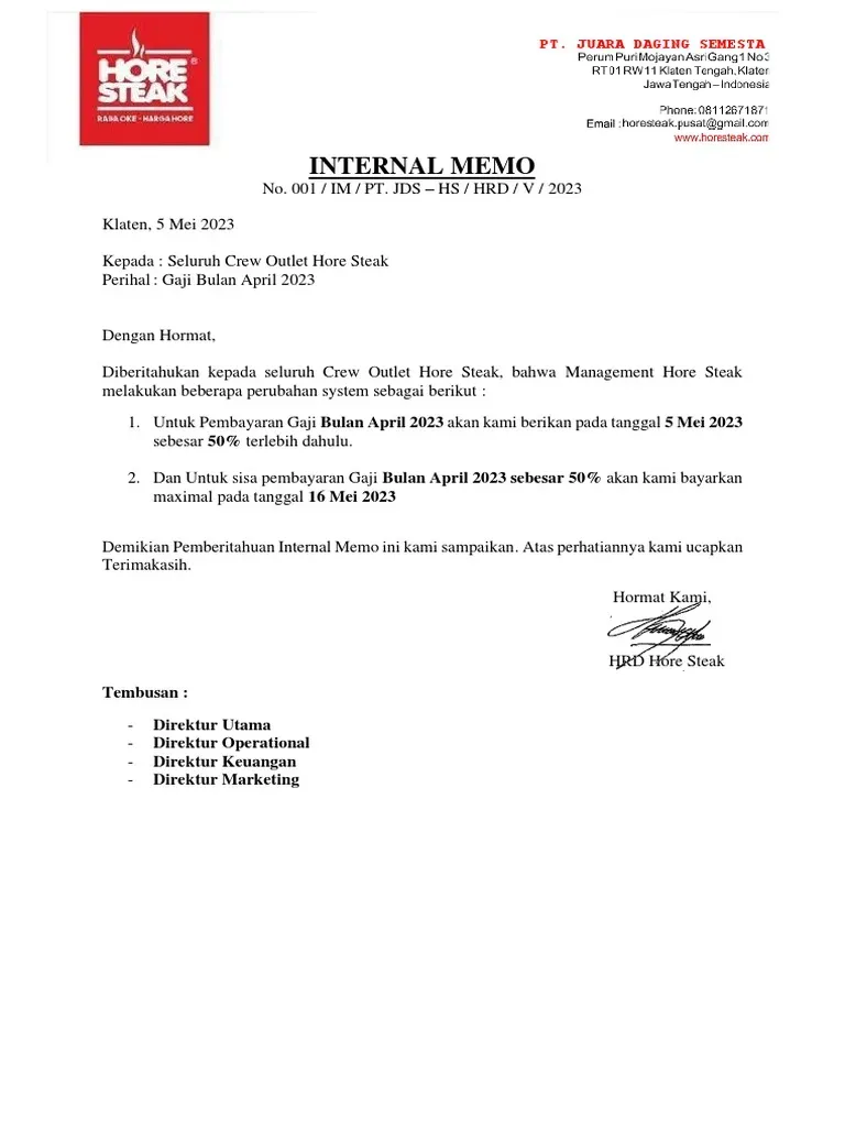15 Contoh Internal Memo Perusahaan untuk Reimbursement hingga Gajian ...